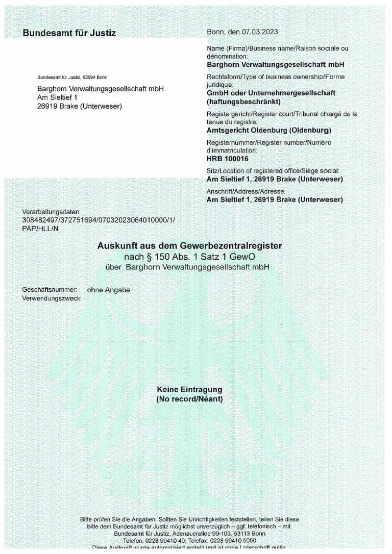 Auszug Aus Dem Gewerbezentralregister | Barghorn: Ihr Spezialist Für ...