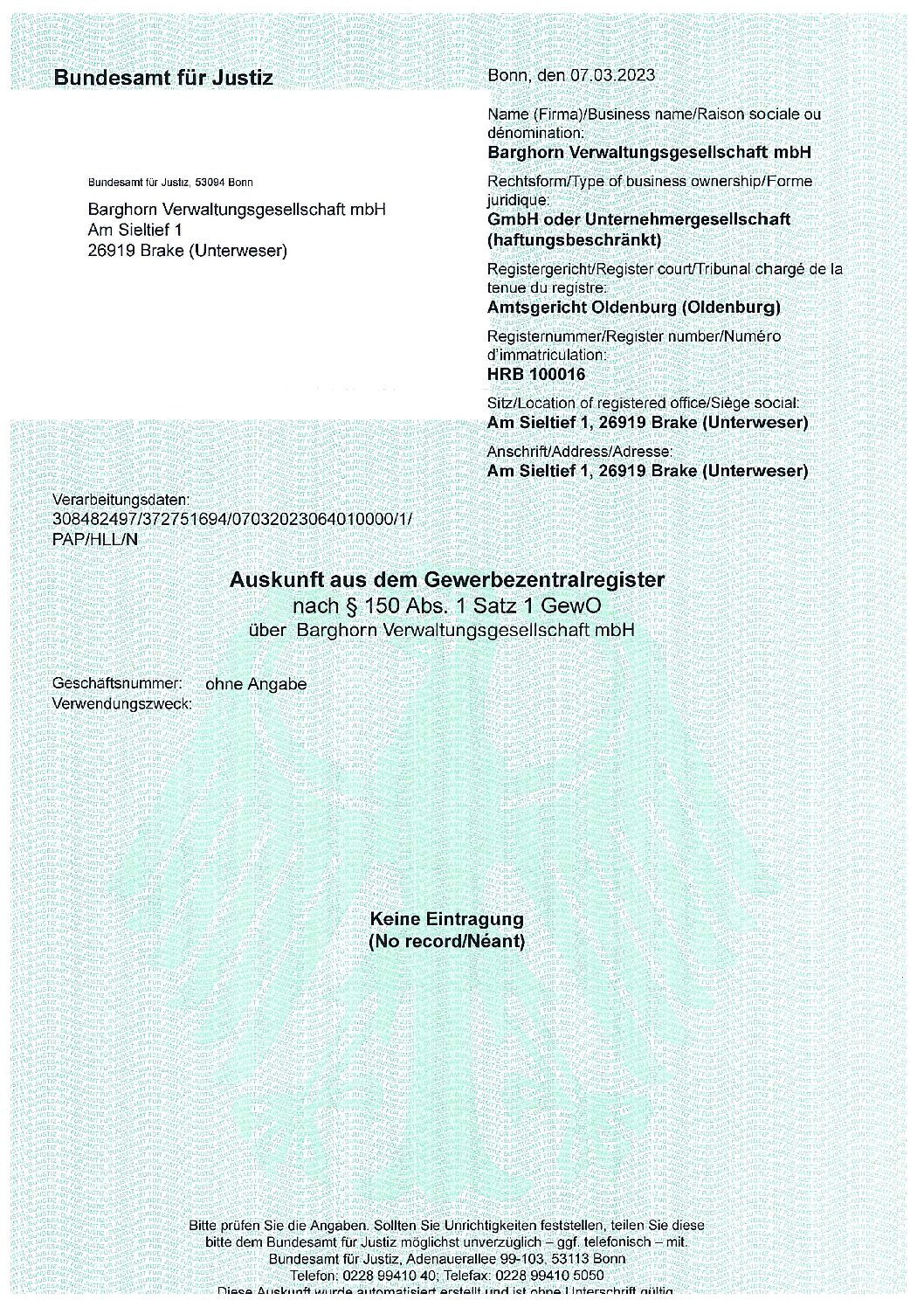 Auszug Aus Dem Gewerbezentralregister | Barghorn: Ihr Spezialist Für ...